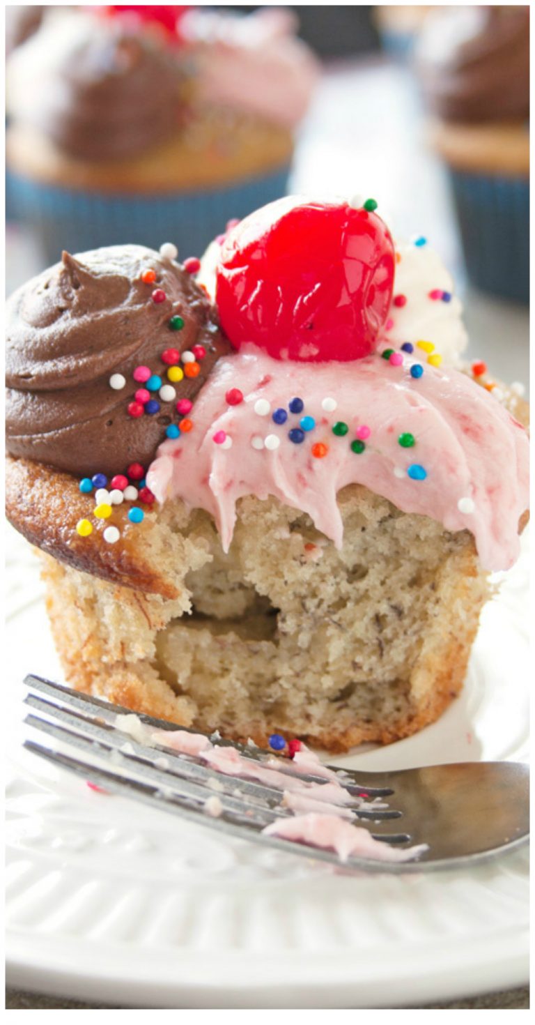 Banana Split Cupcakes | Swanky Recipes - Simple tasty food recipes