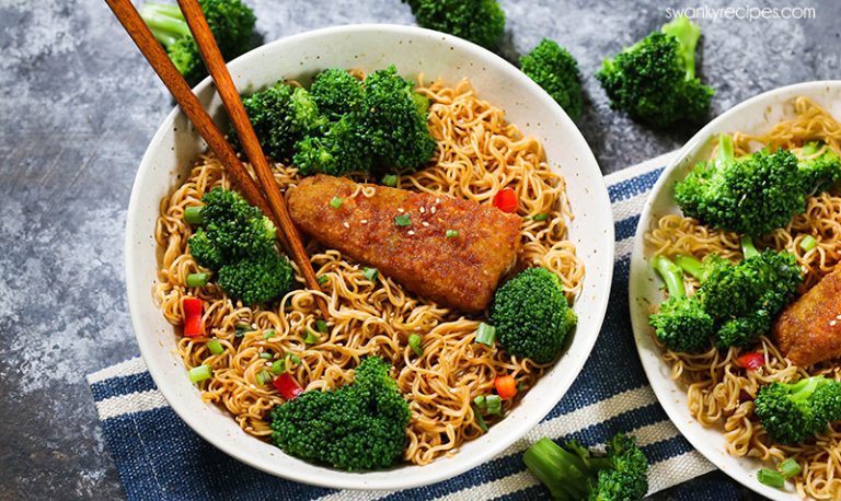 Garlic Sesame Noodle Fish Bowls | Swanky Recipes